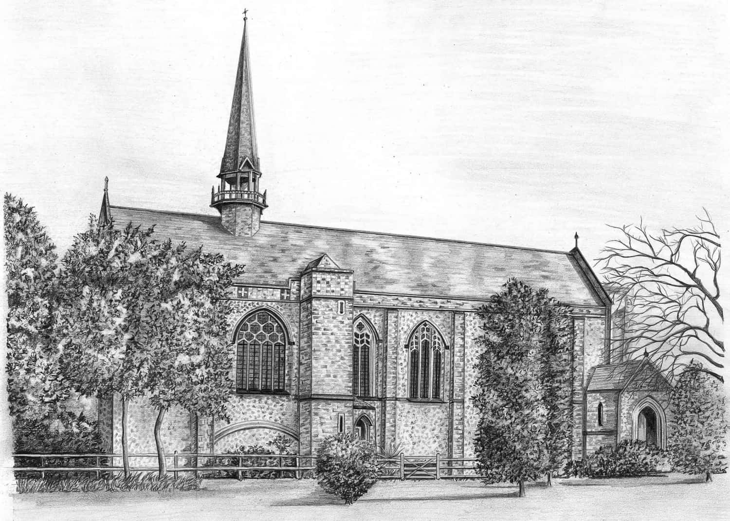 Pencil Drawing of the Chapel at Ripley St Thomas | Pencil Sketch Portraits