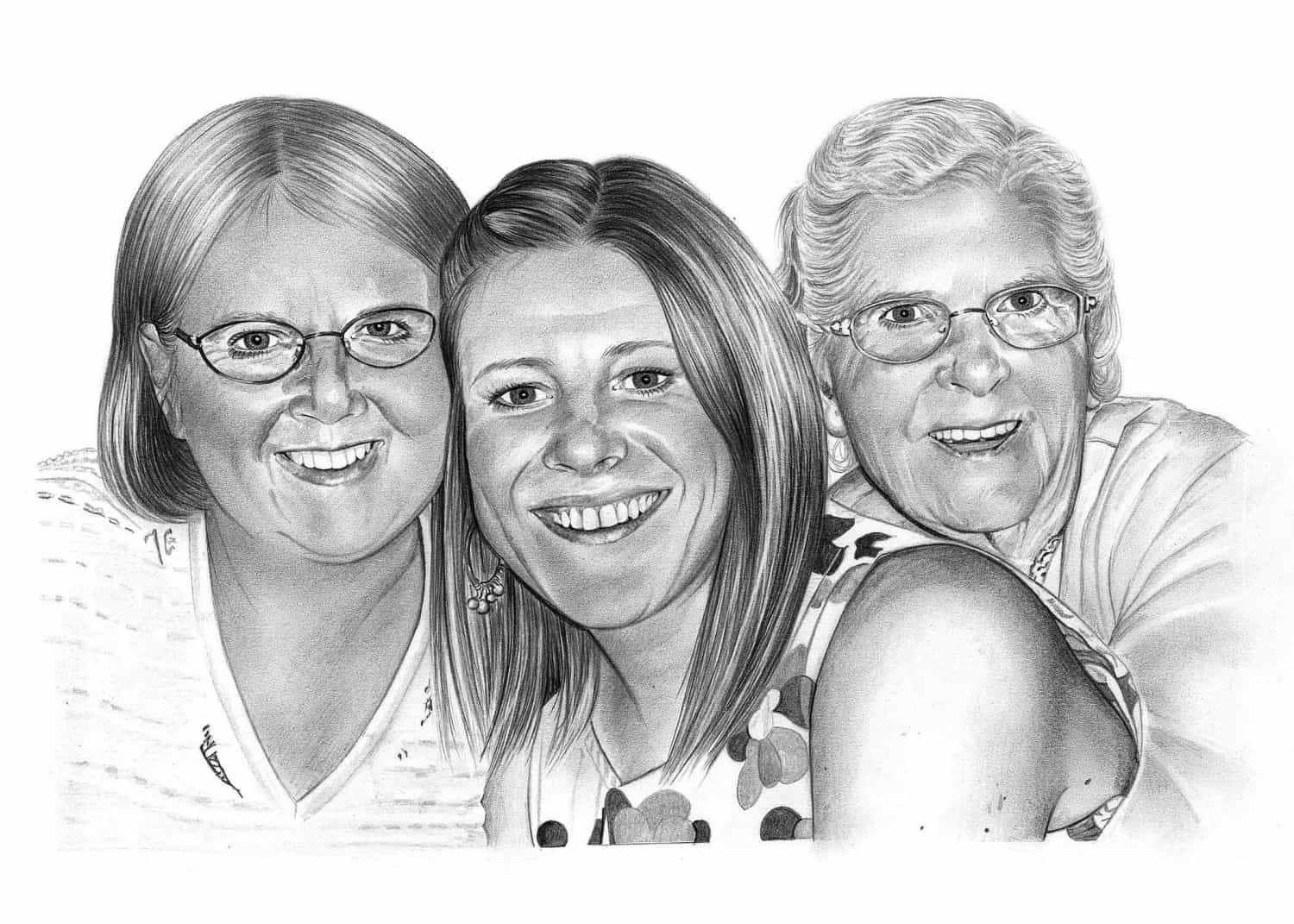 Family Portraits - Pencil Sketch Drawings of Families for Sale