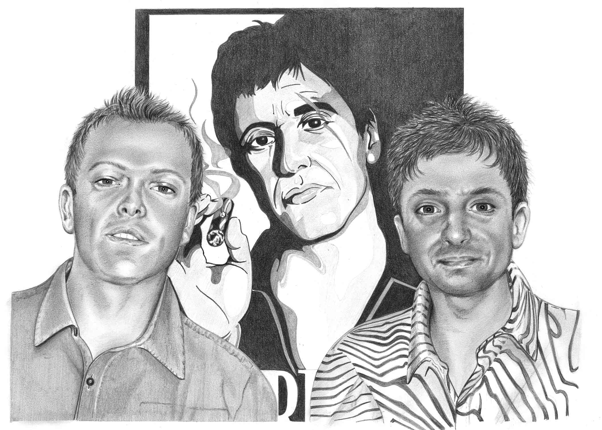 Pencil Drawing of Two Friends and Al Pacino | Pencil Sketch Portraits