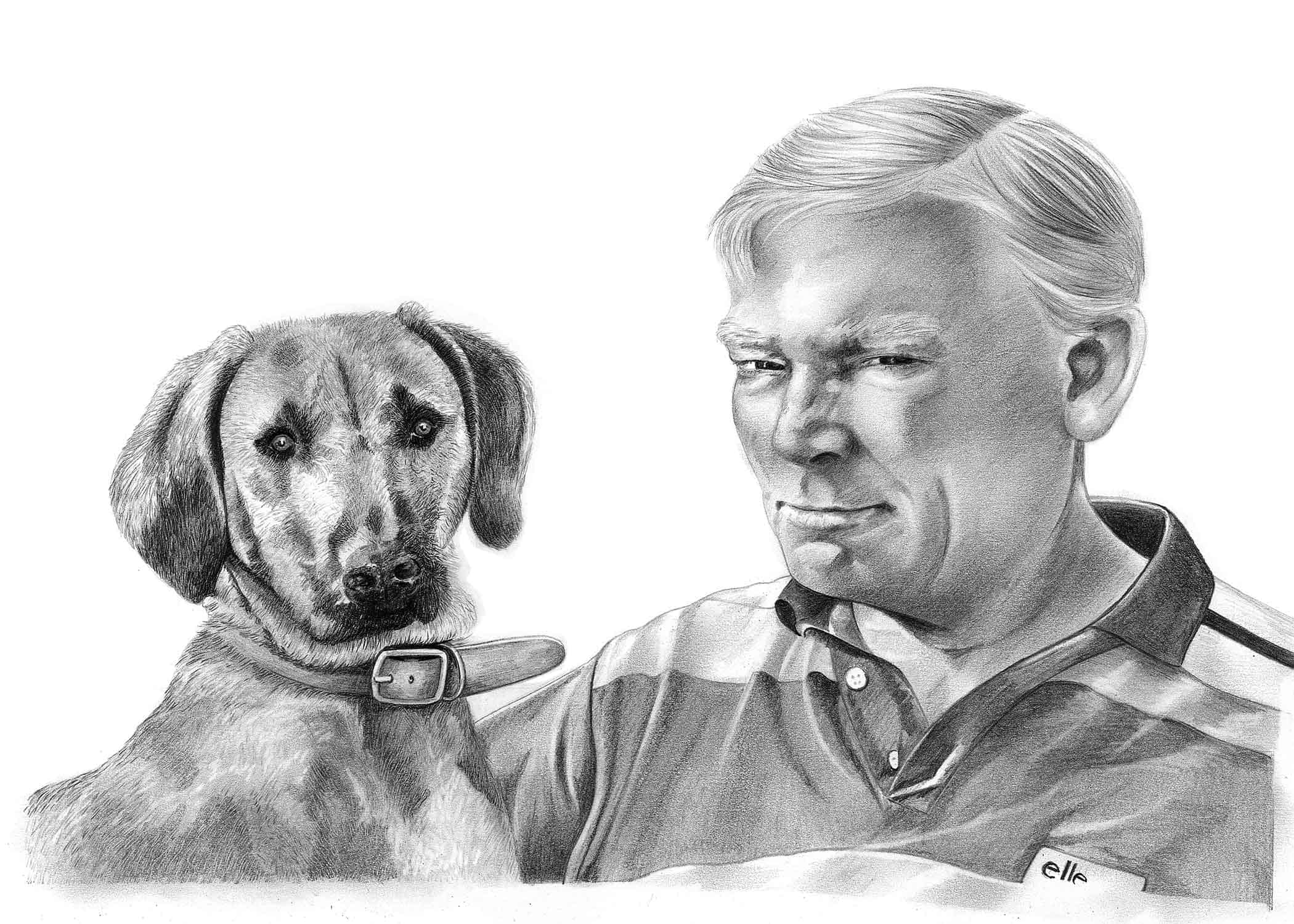 Pencil Portrait of Man with Dog | Pencil Sketch Portraits