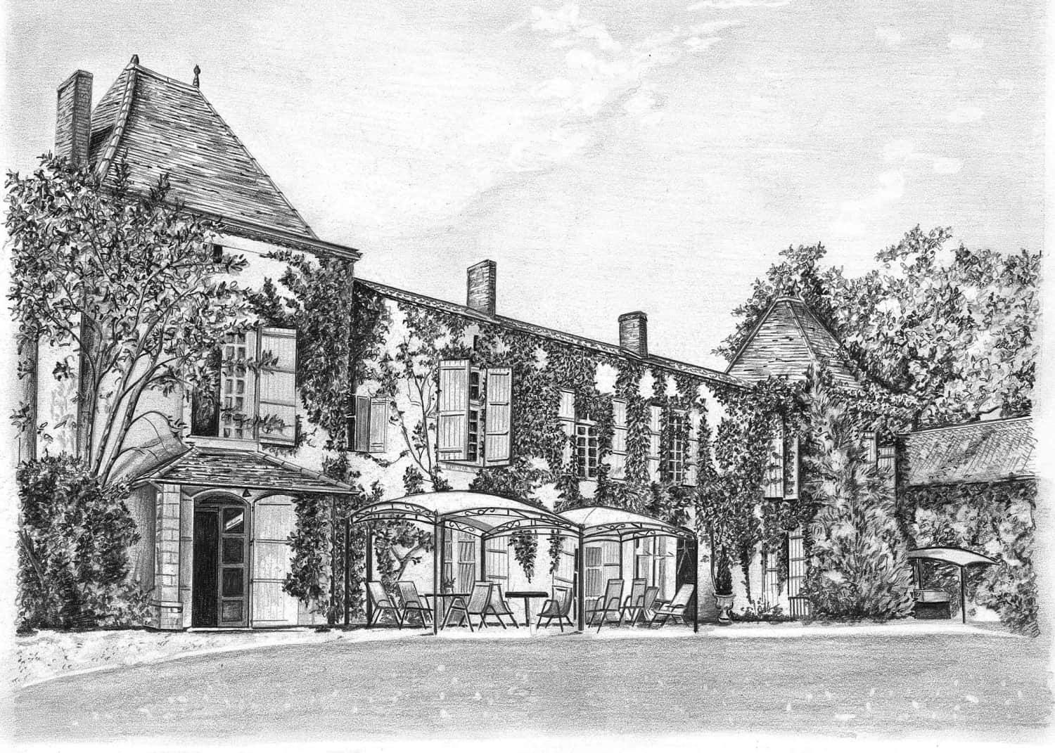 Pencil Sketch of French Chateau | Pencil Sketch Portraits